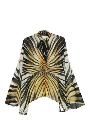 Roberto Cavalli Abstract-print Silk Shirt - Black