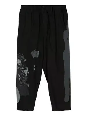 Yohji Yamamoto Elasticated-waist Printed Trousers - Black