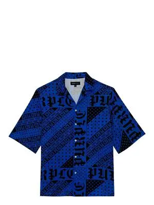 PURPLE BRAND Flag Bandana Button-up Cotton Shirt - Blue