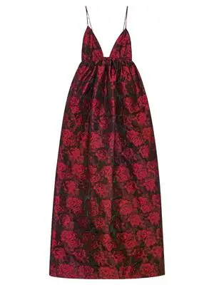 GANNI Botanical-print Jacquard Midi Dress - Red
