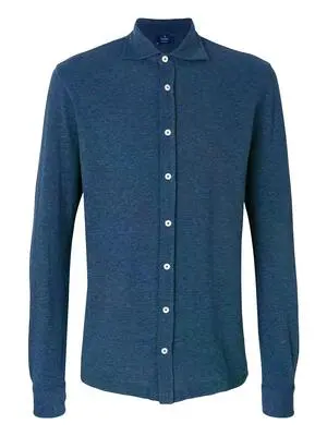 BARBA NAPOLI Long Sleeve Polo Shirt - Blue
