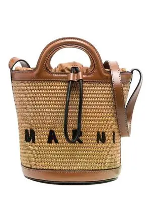 Marni Small Tropicalia Raffia-effect Bucket Bag - Brown