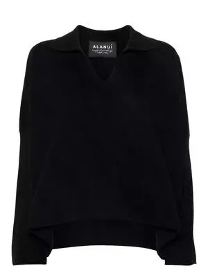 Alanui Finest Ribbed Polo Top - Black