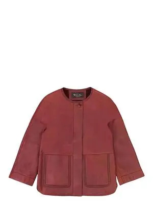 Loro Piana Collarless Leather Evening Jacket - Red