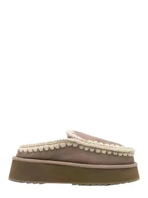 Mou Sheepskin Suede Slippers With Flatform Sole - Grey