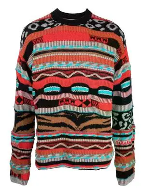 LANEUS Contrast Patterned Jacquard Jumper - Red