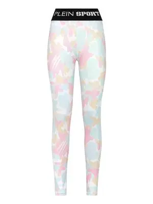 PLEIN SPORT Camouflage-print Logo-waistband Leggings - Blue