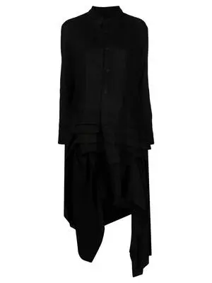 Yohji Yamamoto Asymmetric Ruffled Midi Shirtdress - Black