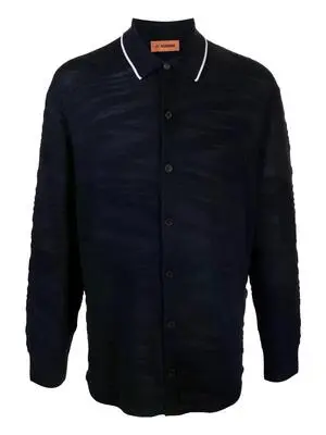 Missoni Contrasting-trim Wool-blend Shirt - Blue