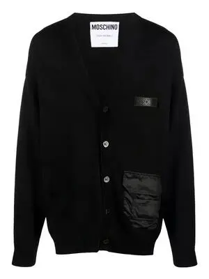 Moschino Logo-embossed Ribbed-knit Cardigan - Black
