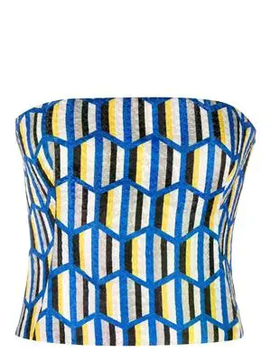 GEMY MAALOUF Geometric-pattern Strapless Top - Blue