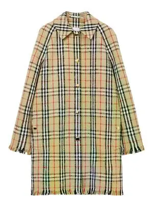 Burberry Checkered Bouclé Raincoat - Neutrals