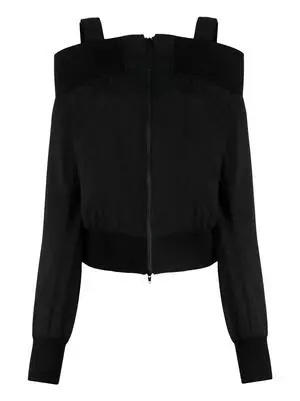 Yohji Yamamoto Off-shoulder Zip-up Wool Jacket - Black