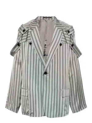 Yohji Yamamoto Pinstripe Blazer With Epaulette Detail - Grey