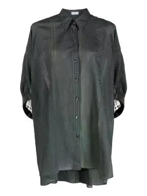 Brunello Cucinelli Striped Half-sleeve Draped Shirt - Grey