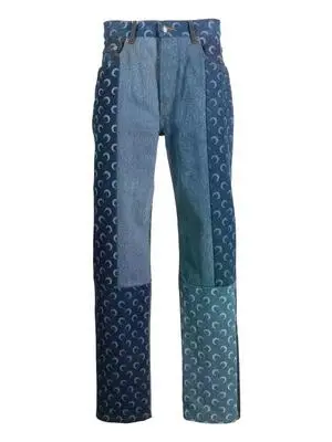 MARINE SERRE Regenerated Denim Slim-fit Jeans With Moonogram Pattern - Blue