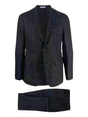 Boglioli Single-breasted Check-pattern Linen Suit - Blue
