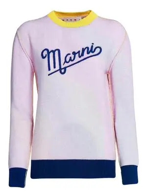 Marni Embroidered-logo Contrast-trim Jumper - Pink