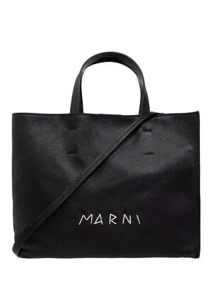 Marni Logo-print Leather Tote Bag - Black