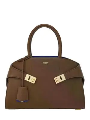 FERRAGAMO Medium Hug Leather Tote - Brown