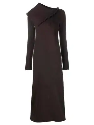 JIL SANDER Asymmetric Collar Maxi Dress - Brown