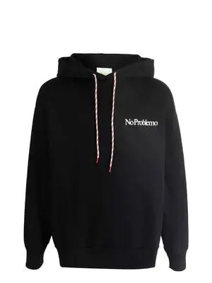 Aries Slogan-print Cotton Hoodie - Black