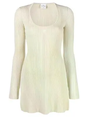 COURREGES Logo-embroidered Rib Knit Dress - Neutrals