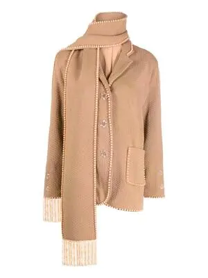 IZAAK AZANEI Pearl-fringe Single-breasted Jacket - Brown
