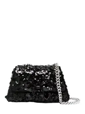 SELF-PORTRAIT Mini Bow Sequin-embellished Bag - Black