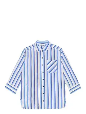 GANNI Striped Organic Cotton Shirt - Blue