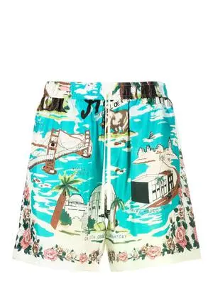 Amiri Graphic-print Silk Shorts - Blue