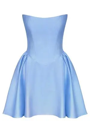 POST MERIDIEM Tuck Corset Mini Dress - Blue