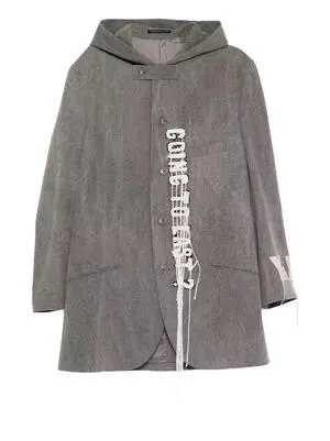 Yohji Yamamoto Logo-print Wool Hooded Jacket - Grey
