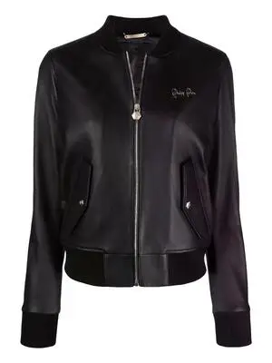 Philipp Plein Leather Bomber Jacket - Black