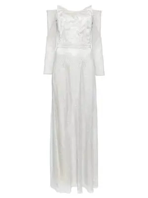 BAZZA ALZOUMAN Rhinestone-embellished Off-shoulder Gown - Silver