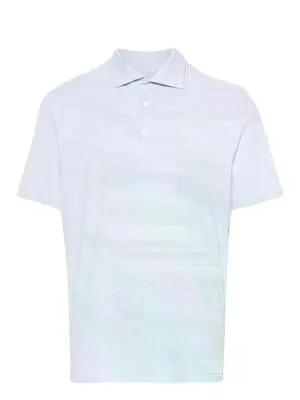 Fedeli Zero Striped Jersey Polo Shirt - Blue