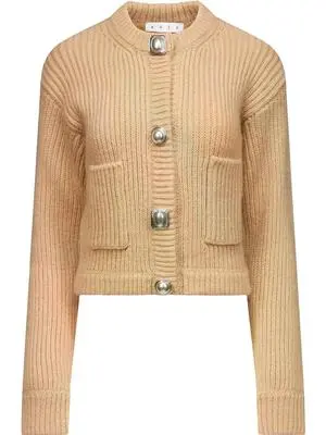 AREA Gemstone Button Knit Cardigan - Neutrals