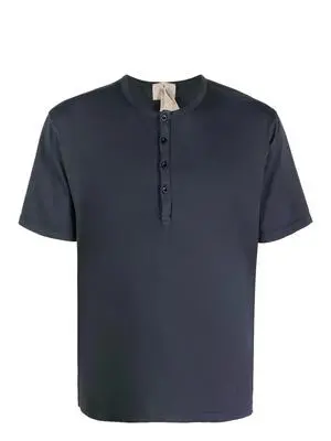 TEN C Cotton Henley T-shirt - Grey