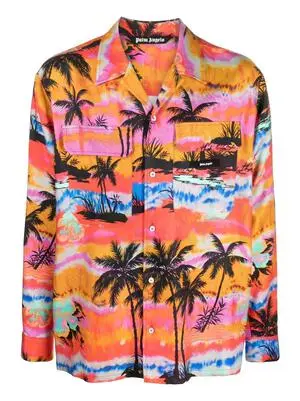 Palm Angels Psychedelic Palms-print Shirt - Orange