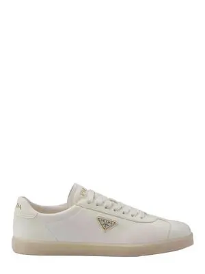 Prada Triangle-Logo Leather Sneakers Neutrals