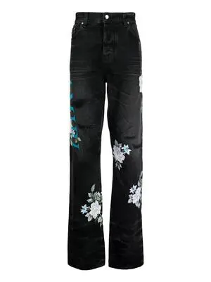 Amiri Floral-print Straight-leg Jeans - Black