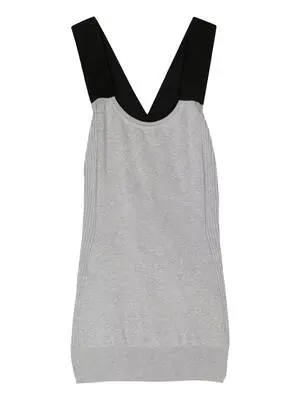 Plan C Crossover-straps Fine-knit Top - Grey