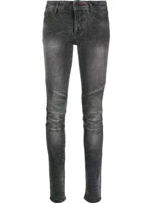 Philipp Plein Acid Wash Skinny Jeggings - Black