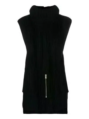 JIL SANDER Roll-neck Knitted Wool Top - Black