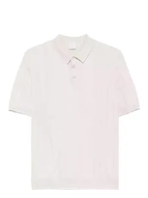 Eleventy Ribbed-knit Polo Shirt Neutrals