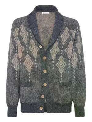 Brunello Cucinelli Intarsia-knit Cardigan - Blue
