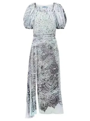 Prada Coral-print Silk Midi Dress - Grey