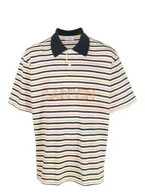 LANVIN Logo-embroidered Striped Polo Shirt - Neutrals