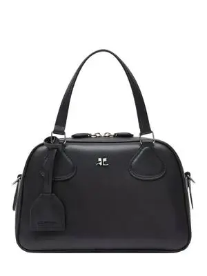 COURREGES Logo Plaque Leather Bowling Bag - Black