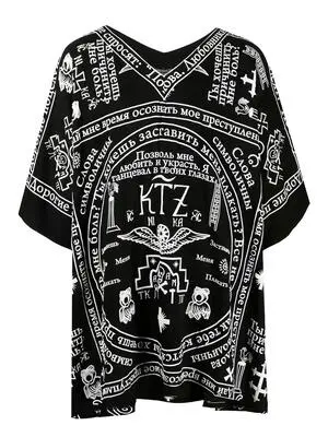 KTZ Printed Cotton Kaftan Shirt - Black